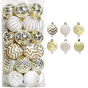 30PCS Christmas Balls Ornaments,60MM Gold&White Painted Shatterproof Festive Wedding Hanging Ornaments Christmas Tree Decoration