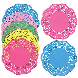 Baker Ross EV191 Colored Paper Doilies - Pack of 120, ⁠Creative Art Supplies for Children, Paper Crafts, Card Making, and Decorations, Multicolor