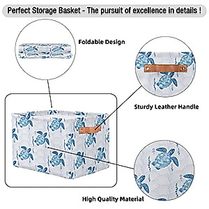 Ocean Sea Turtle Storage Basket Cube Turtoise Mermaid Sclae Large Toys Storage Box Bin with Handle Collapsible Closet Shelf Cloth Organizer for Nursery Bedroom,15x11x9.5 in,1 Pack