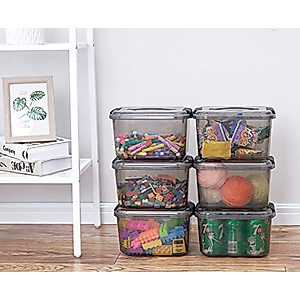JUJIAJIA 5.5 Quart Black Clear Storage Latch Bins with Lids/Handle, 6-Pack Plastic Lidded Home Storage Organizing Latch Box