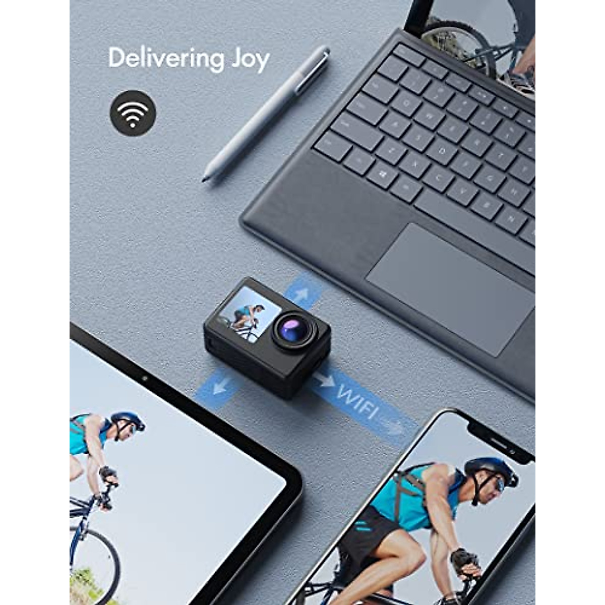 WOLFANG GA200 24MP 4K Action Camera 40M Waterproof Underwater Camera for Snorkeling, EIS WiFi Adjustable Wide Angle Dual Screen Camera for Vlog, Webcam(Charger, Remote Control and Helmet Accessories)