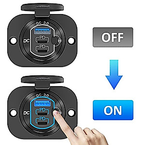 12v USB Outlet USB C Aluminum Car Charger Socket 2 Pack: Newest 58W Lengthened RV USB Outlet 12v Socket Dual USB-C 20W PD3.0 and 18W QC3.0 Car USB Port with Button Power Switch Mounting Panel