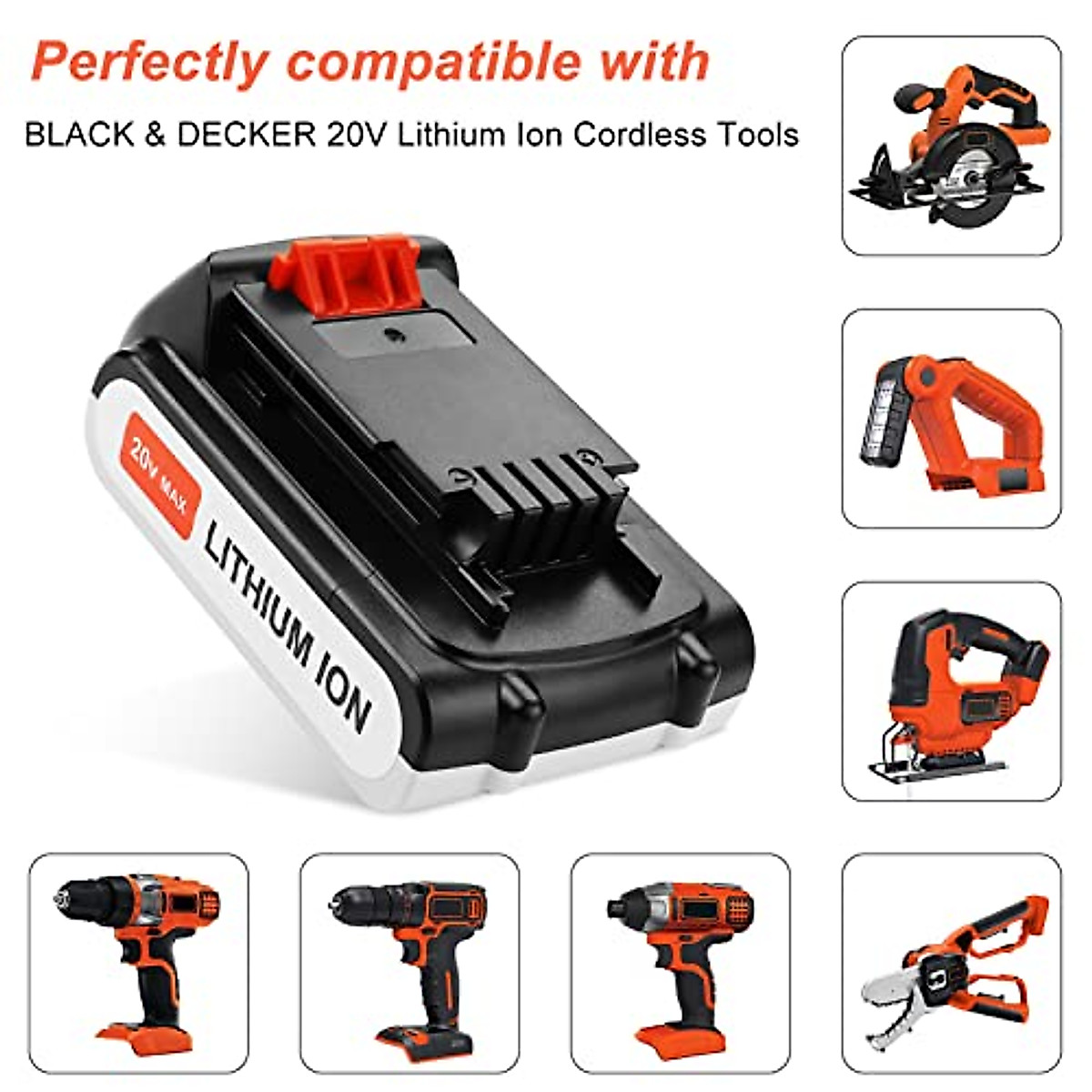 ANTRobut 3.0Ah Replacement for Black and Decker 20V Lithium Battery LBXR20 LB20 LBX20 LBXR2020-OPE LBX4020 with 20V Black and Decker Battery Charger LCS1620