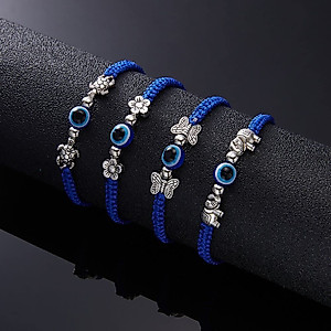 Evil Eye Bracelet for Women Men Lucky Bracelets Handmade Macrame Braided Bracelet Adjustable Family Friend Couple Protection Bracelet(Elephant,Blue) (AMX2X0BQTHUS)