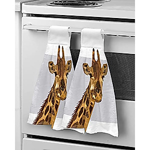 Geometric Art Hanging Hand Towels Kitchen Towel Absorbent Towel Hanging Towel Hand Bath Towel, 18"x14" Decorative Soft Oven Towel Quick Dry Dish Cloth Towels 2Pcs, Brown Giraffe Textured Pattern