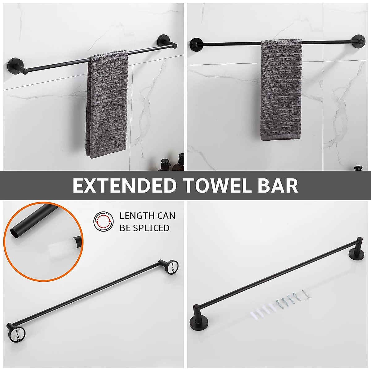 BGL Bathroom Hardware Set Matte Black 4-Pieces Bathroom Towel Rack 24 Inches Adjustable Bathroom Accessories Set