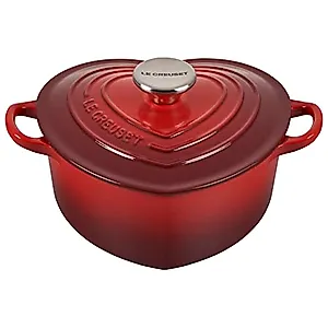 Le Creuset Signature Enameled Cast Iron Figural Heart Cocotte, 2 Quart, Cerise with Stainless Steel Knob