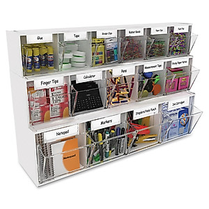 Deflecto Interlocking Tilt Bin, 6 Bin Unit, Clear and White, 23-5/8” x 4-1/2” x 3-5/8” (20603OP)