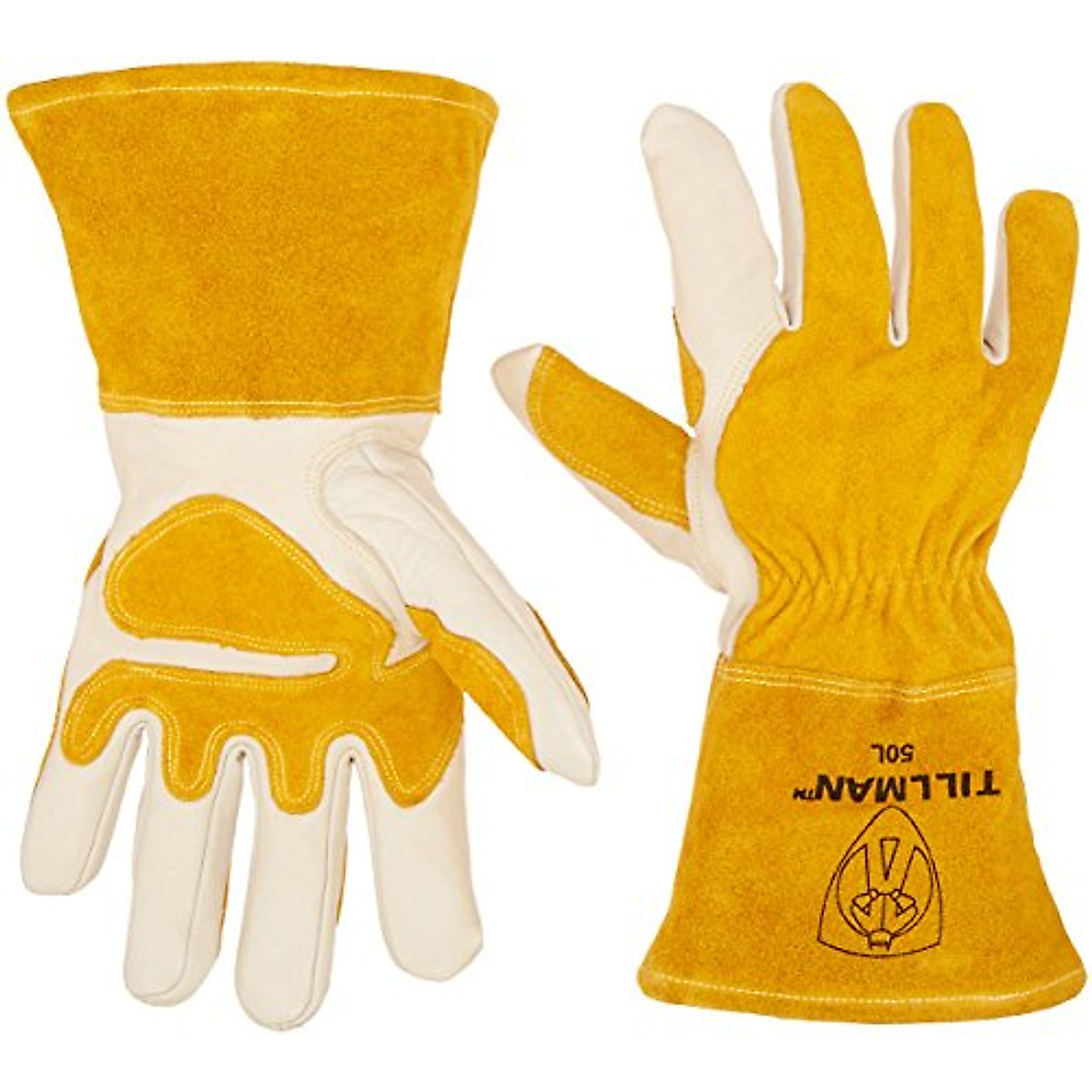 John Tillman and Co 50XL Top Grain Leather MIG Gloves with Split Leather Palm Reinforcements, Split Leather Back, Fleece Lining, Seamless Forefinger and Elastic Back (Carded), X-Large (TIL50XL)