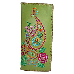 Lavishy Divine Paisley and Rose Embroidered Beautiful Large Wallet (Green)