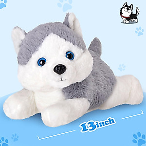 Houwsbaby 13'' Gray Light Up Husky Stuffed Animal Dog Soft Plush Night Light Puppy Toy Hugging Pillow Companion Holiday Christmas Birthday Present for Kids Boys Girls Toddlers