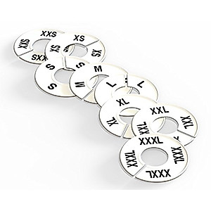 discount sizing Generic Clothing Round Rack Size Dividers (XXS-XXXL) and Quantities Available (24, White)