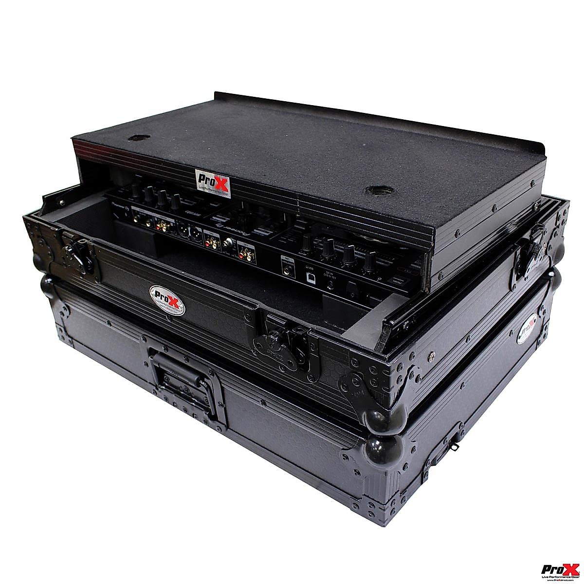 ProX Live Performance Gear XS-DDJSR2LTBL LED ATA Flight Case For Pioneer DDJ-SR2 DJ Controller with Laptop Shelf and LED - Black