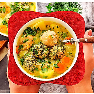 ULVEOL Set of 2 Red Microwave Bowl Cloth Hot Pads Pot Holders Hot Pad Pot Holder Microwavable Bowl Cozies for Food, Ooma, Ramen Bowl Cozy or Soup Koozie, Good Kitchen Accessories, Gadgets