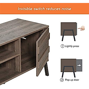 FITUEYES Mid-Century Modern TV Stand for TVs up to 55 Inch, Retro Media Console Table Entertainment Center with Cubby & Storage Cabinet, Television Stands for Living Room Bedroom, Espresso, 43 Inch