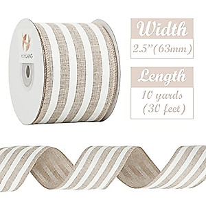 HUIHUANG Striped Burlap Ribbon Wired Grey White Stripe Rustic Wired Edge Ribbon 2.5 Inch X 10 Yards Grey Stripe Ribbon for Wreaths Crafts Gift Wrapping Decoration Basket Bows Holiday Home Decoration