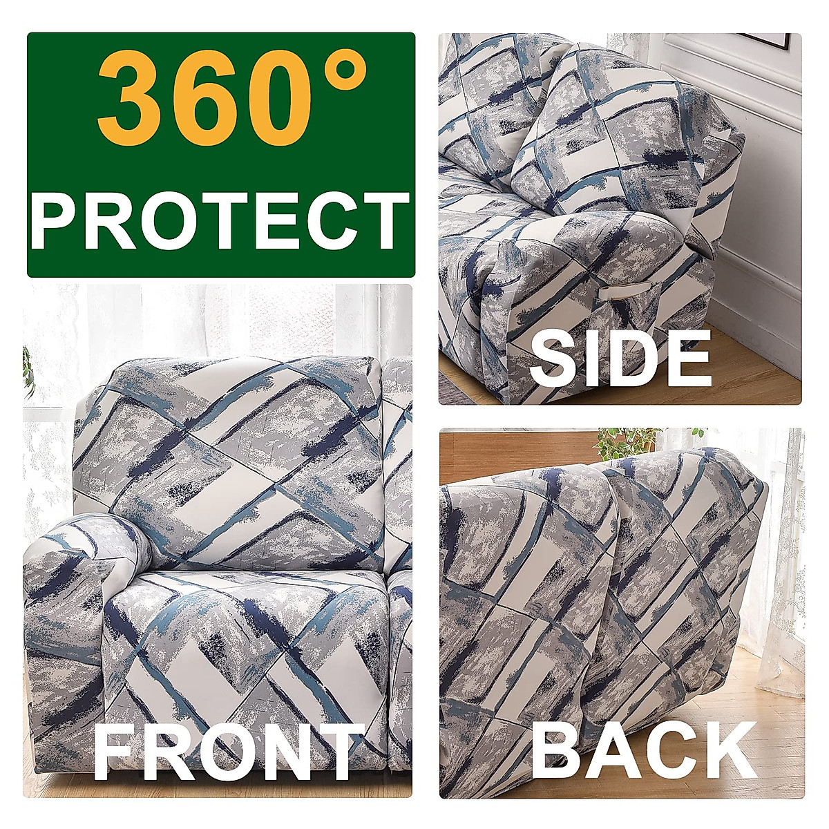 CRFATOP Stretch Recliner Loveseat Slipcover with Pockets 6 Pieces Dual Sectional Recliner Sofa Covers for 2 Seat Reclining Loveseat Couch Cover Washable Furniture Protector for Kids,11