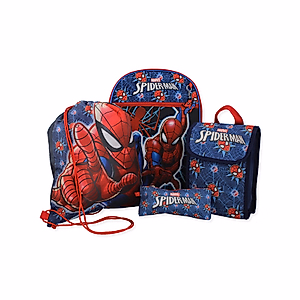 Marvel Spider-Man Boys 16" Backpack 5 piece School Set (One Size, Blue/Red)