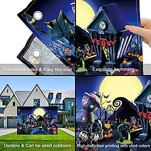 ZTHMOE 7x5ft Halloween Nightmare Themed Party Photography Backdrop Pumpkin Moon Town Background Birthday Baby Shower Christmas Party Decorations Photo Tapestry Props