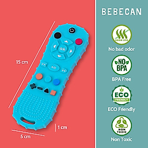 BEBECAN Silicone Baby Remote Teether - The Perfect Distraction Remote Control Toy, Safe Food Grade Silicone BPA Free Baby Teether Remote for Baby, Baby Remote Teether Control for Baby