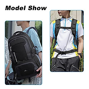 Brecirh 60L Waterproof Hiking Backpack, Lightweight Camping Backpac, Travel Backpack for Women Men Climbing Camping Outdoor (Black)