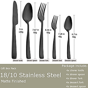 Snplowum 20-piece Black Cutlery Set, 18/10 Stianless Steel Silverware Heavy Duty Tableware Set Include Dinner Knife/Fork/Spoon, Service For 4, Matte Polish