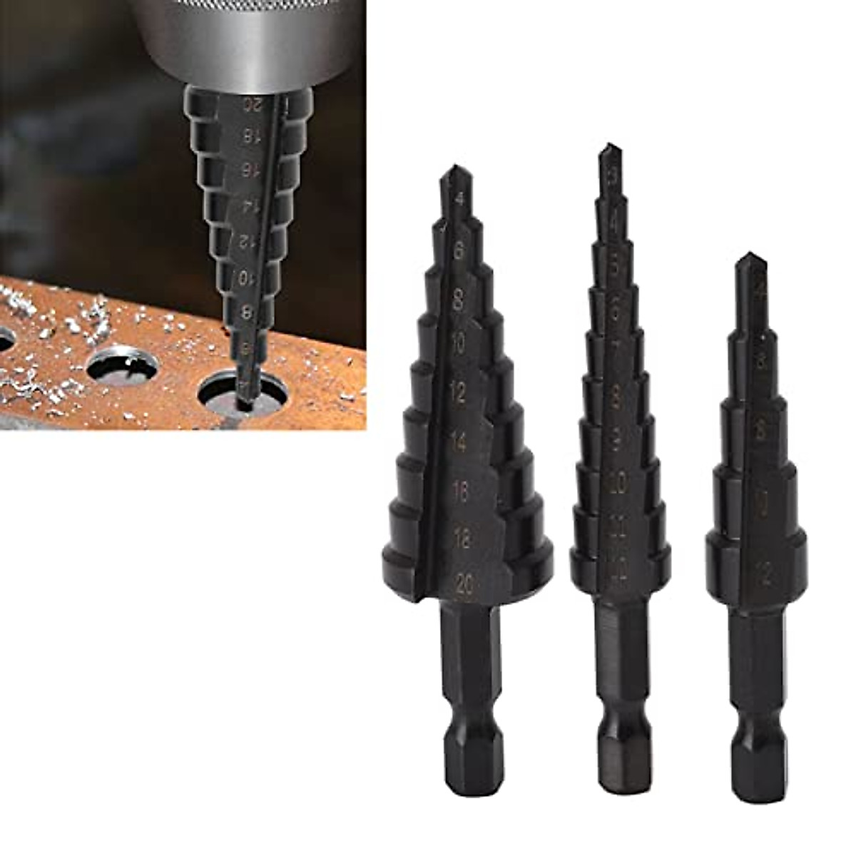 Hex Handle Step Drill Bit, Heat Treatment Step Drill Bit Non Slip for Metal