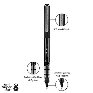 uni-ball Vision Rollerball Pens Fine Point Micro Tip, 0.5mm, Black, 4 Pack