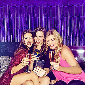 Erweicet 2 Pack 3ft X 9.8ft Purple Fringe Tinsel Backdrop for Birthday Party Foil Fringe Curtain Party Streamers for Party Decorations