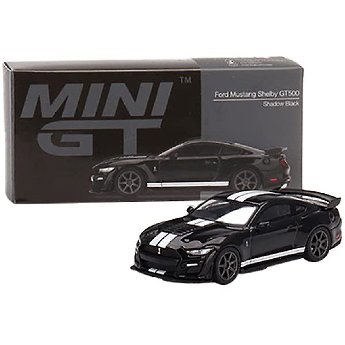 Shelby GT500 Shadow Black with White Stripes Limited Edition to 3600 Pieces Worldwide 1/64 Diecast Model Car by True Scale Miniatures MGT00334