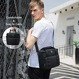 Insulated Lunch Bag for Men Women Reusable Lunch Box for Work Office Picnic 12-Can (10L) Lunch Cooler Bag Leakproof Lunchbox for Adults with Adjustable Shoulder Strap, Black