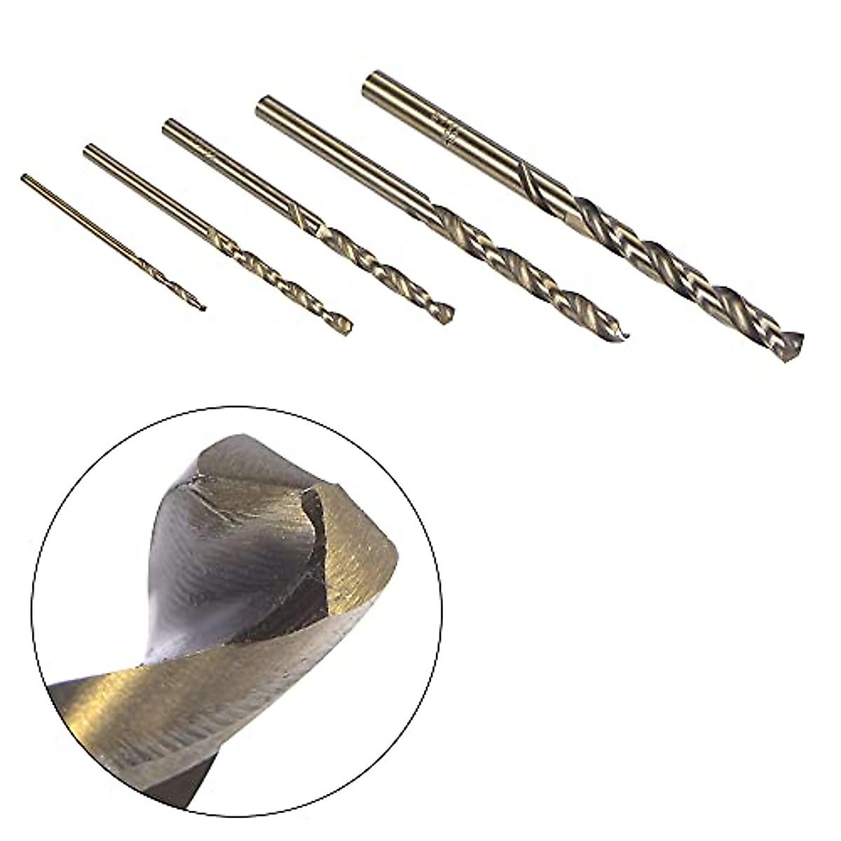 uxcell High Speed Steel M35 Jobber Twist Drill Bit Set for Stainless Steel Alloy Wood 1.5mm - 5mm 5 Pcs