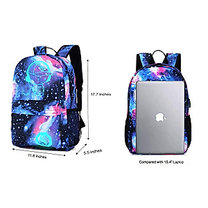 FLYMEI Galaxy Backpack, Luminous Backpack with Drawstring Bag & Pencil Case for Boys/Girls, Cool Anime Backpack for Boys Lightweight Laptop Backpack for Work, Casual Bookbag for Teens