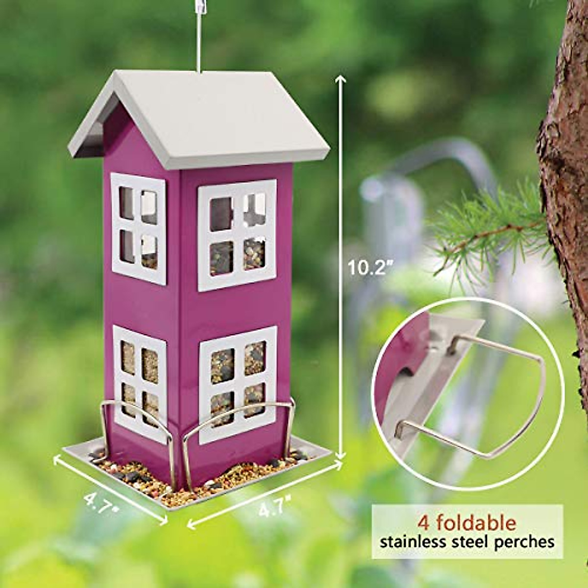 Goodeco Metal Bird Feeder Garden Decor - Bird Feeders for Outdoors Hanging,Country House Design Squirrel Proof,Easy Cleaning & Refills,Grandpa Gifts,4.7 * 10.2" (Purple)