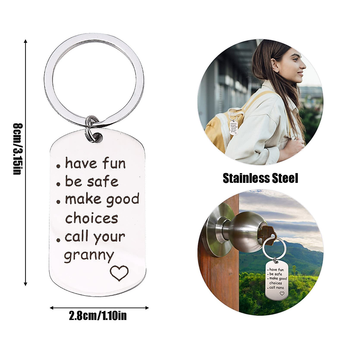 LIBOOI Drive Safe Keychain, Have Fun Be Safe Make Good Choices Stainless Steel Keychain Christmas Birthday Gifts
