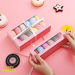 HAPPY POTATO 15 Pack Macaron Boxes, Macaron Gift Box for 12, Macaron Packaging Boxes with Clear Window, Pink Macaron Gift Boxes without Macarons inside (Interior Mesurement 7.2×4×1.9 Inches)