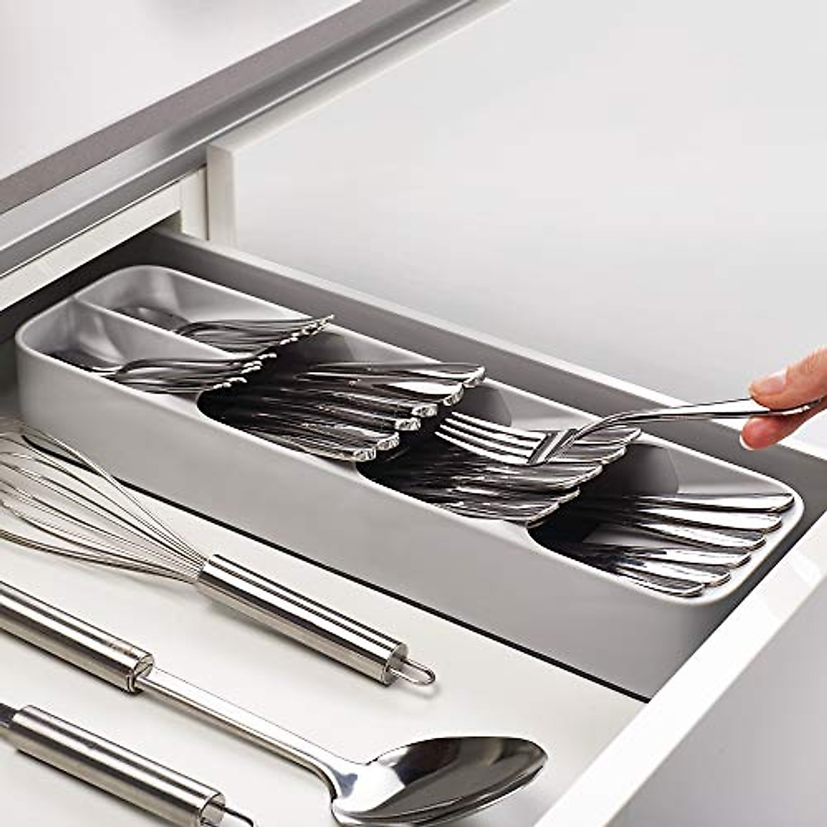 Joseph Joseph 85119 DrawerStore Kitchen Drawer Organizer Tray for Cutlery Silverware, Gray & Command Large Replacement Strips, Re-Hang Indoor Hooks (GP023-20NA)
