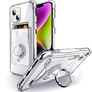 Shields Up Designed for iPhone 14 Plus Case, Minimalist Wallet Case with Card Holder (3 Cards) and Ring Kickstand/Stand, [Drop Protection] Slim Protective Cover for iPhone 14 Plus (6.7 inch) - Clear