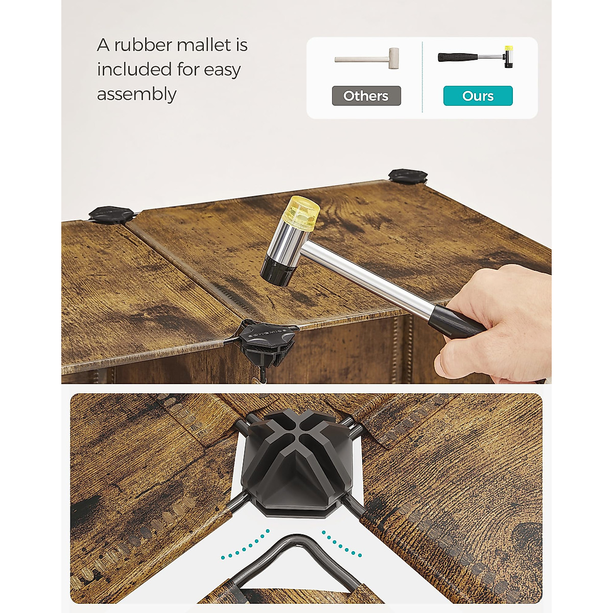 SONGMICS 6 Cube Storage Organizer, DIY Closet Shelf, Plastic Clothes Organizer, Modular Bookcase, 11.8 x 11.8 x 11.8 Inch Cubes, with Feet and Rubber Mallet, Rustic Brown ULPC111A01