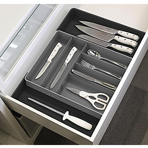 Simple Houseware Kitchen Drawer Flatware Organizer, Black/Gray