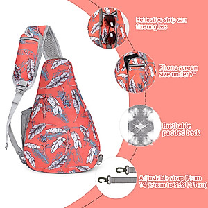 ZOMAKE Sling Bag for Women Men:Small Crossbody Sling Backpack - Mini Water Resistant Shoulder Bag Anti Thief Chest Bag Daypack for Travel Hiking Sports (Orange White Leaf)