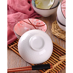 WHJY Cherry Bloom Chinese Japanese Ceramic Rice Bowl 10 oz, Sakura Bowl Gift Set, Serving Bowls Dinnerware Bowls for Rice, Cereal, Noodle, Soup, Desserts, Set of 6