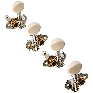 Grover, 9NW, Professional STA-TITE #9 Series Geared Ukulele Pegs, Nickel/White Buttons