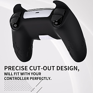 PlayVital Halloween Cute Demon Controller Silicone Case for ps5, Kawaii Controller Cover Gamepad Skin Protector for ps5 with Touch Pad Sticker & Thumb Grip Caps - Black