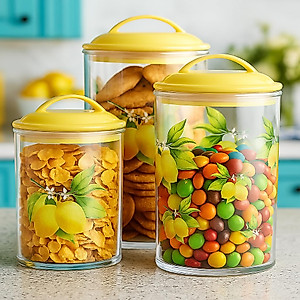 Reston Lloyd Calypso Basics, Airtight, Fresh Lemons with Honey Bees 6pc Acrylic Canister Set, Air Tight Lids, Set of 3, 11419