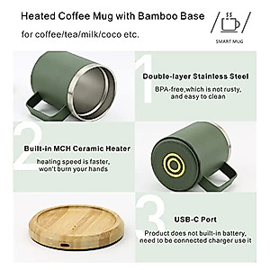 131℉ Self Heating Coffee Mug,Coffee Warmer with Mug Set,USB Powered Electric Heated Coffee Mug,Coffee Cup Heated for Desk Home & Office,Coffee Gifts(12oz Green)