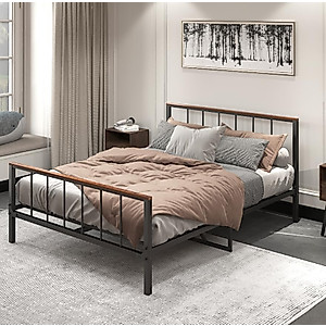 yoptote, Queen Size Metal Platform Frames with Headboard and Footboard for Bedroom,Black Bed