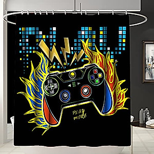 BATATADOCE Gaming Shower Curtains Bathroom Sets with Shower Curtain and Rugs Gamer Controller Curtains Kids Bathroom Decor Boys Bathroom Decor Sets Shower Curtain Sets 70x70 Inch