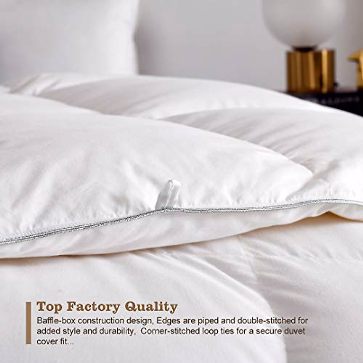 DWR Luxury King Goose Feathers Down Comforter, Ultra-Soft Egyptian Cotton Cover, 750 Fill Power Medium Weight for All Season Hotel Style Fluffy Duvet Insert with Ties (106x90 Inches, White)