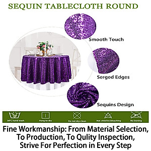ShinyBeauty Sequin Tablecloth Round 70 Inch Purple Glitter Table Cover Overlay for Wedding Banquet Baby Bridal Shower (70'', Purple)